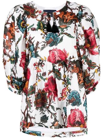 Samantha Sung blouse fronc&eacute;e &agrave; fleurs - Blanc