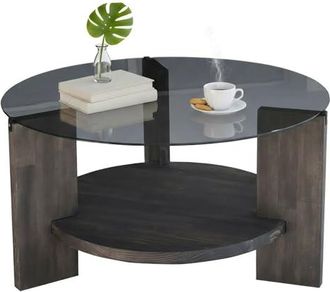 Dmora Wohnzimmertisch Alnitak, Niedriger Wohnzimmertisch, Kaffeeregal, Couchtisch f&uuml;r Sofa, 75x75h40 cm, Anthrazit und Braun