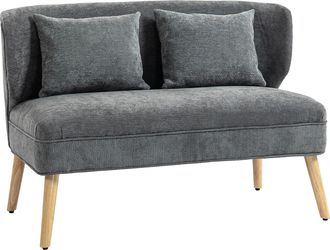 HOMCOM Sofa 2 Sitzer kleine Couch mit Fl&uuml;gelr&uuml;cken, 2 Wurfkissen, 117 cm Dick Gepolstert Doppelsofa Modern Polstersofa mit Holzbeine f&uuml;r kleine R&auml;ume, Wohnzi