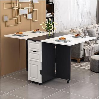 Generic Klappbarer Esstisch mit 3 Schubladen, Ausziehtisch, multifunktionaler Ausziehtisch for K&uuml;che, Schlafzimmer, Wohnzimmer, K&uuml;chentisch for kleine R&auml;ume(S