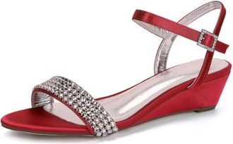 Generic Chaussures De Mariage Sandales Compensées Strass Élégance Et Confort Eté Talon Mariée Soirée Chaussures Femmes 4Cm,Rouge,39 EU