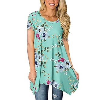 Janly T-shirt personnalis&eacute; pour femme Chemisier Tunique avec imprim&eacute; floral pour l&eacute;t&eacute; Col rond l&eacute;ger Coupe d&eacute;contract&eacute;e T-shirt imprim&eacute; filles T-shirts pers