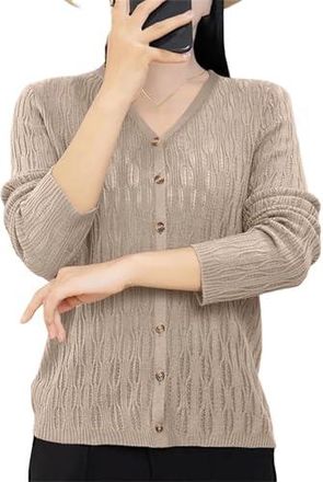 Generic Pull en laine m&eacute;lang&eacute;e &agrave; col en V pour femme - Cardigan d&eacute;contract&eacute; en tricot &agrave; manches longues, camel, Taille XL