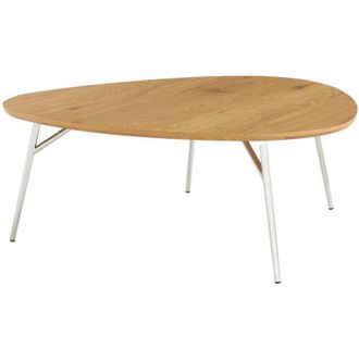 Sweeek Ovaler Couchtisch mit verchromten Metallbeinen und Holzlook