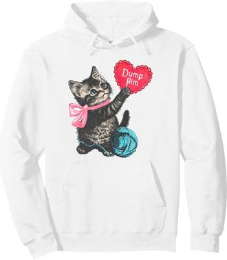 Trendy Apparel Valentines Day Dump Him Cute Kitten with Bow Pullover Hoodie