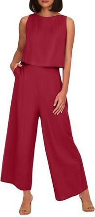 Generic Tenue 2 pi&egrave;ces Smmer d&eacute;contract&eacute;e sans manches pour femme avec d&eacute;bardeur court et pantalon &agrave; jambes larges - Surv&ecirc;tement essentiel pour les vacances d