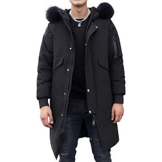 Generic Manteau long coupe-vent matelass&eacute; &agrave; capuche pour homme - Parka matelass&eacute;e &eacute;paisse pour homme, Noir, 3XL