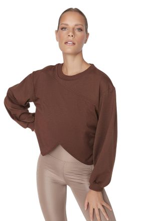 Trendyol Damen Crew Neck Plain Figurbetont Sweatshirt, Brown, L EU