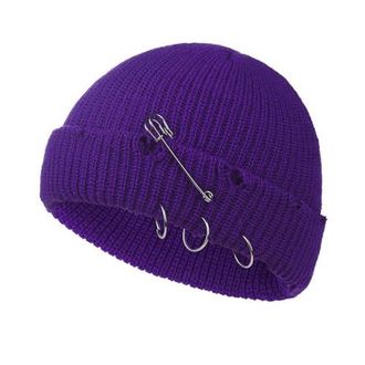 Generic Bonnet tricot&eacute; avec d&eacute;coration et &eacute;pingle unisexe c&ocirc;tel&eacute; doux unisexe pour homme et femme, bonnet dhiver en tricot doux et chaud, 01-Violet fonc&eacute;, tai