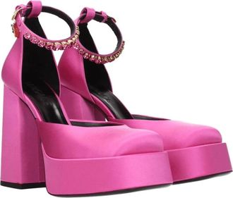 Versace Femme, Chaussures, Rose, Taille: 38 1/2 EU Sandale en satin avec d&eacute;tails de strass et talon haut