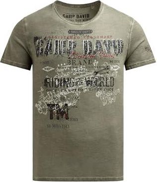 Camp David T-shirt pour homme au look usé avec imprimés craquelés, Kaki vintage., 3XL