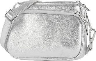 modamoda.de T231 - ital. Sac &agrave; bandouli&egrave;re petit en cuir, Argent m&eacute;tallis&eacute;, s