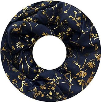 Lina & Lily Écharpe tube femme à fleurs dorées (Bleu marine)