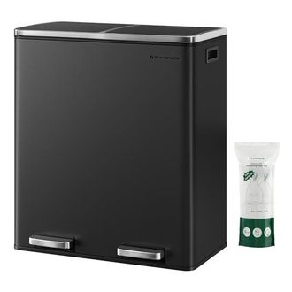 Songmics M&uuml;lleimer, 2 x 30 Liter, 2 F&auml;cher, M&uuml;lltrennsystem, Treteimer, Abfalleimer K&uuml;che, 15 M&uuml;lls&auml;cke, Metall, Inneneimer aus Kunststoff, Klappdeckel, Softcl