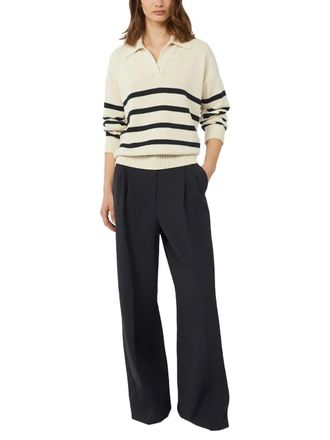 Weekend by Max Mara Striped Polo-Collar Cotton Blend Sweater - Beige