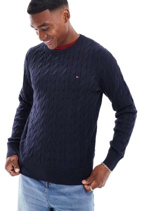 Tommy Hilfiger Pull classique en maille torsad&eacute;e - Bleu marine