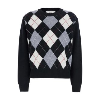 Dunst Argyle Rundhals-Pullover - - Knitwear - Herren - Schwarzk - XL