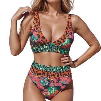 Generic Maillot de bain deux pi&egrave;ces taille haute pour femme - Contr&ocirc;le du ventre - Push Up - Maillot de bain 2 pi&egrave;ces dos nu - V&ecirc;tement de plage, multicolore,
