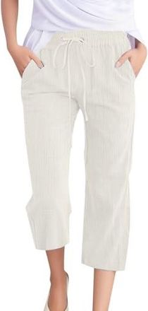 Generic Pantalon en coton et lin pour femme - Jambe large - Pantalon de plage d&eacute;t&eacute; pour femme - Confortable - Pantalon de yoga Palazzo XIYU26003, beige, XXL