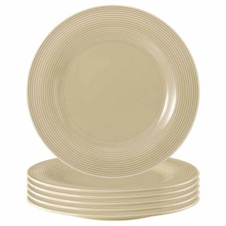 SELTMANN WEIDEN Beat Color Glaze Speiseteller 6er Set, &oslash; 27,7 cm, Runder Teller mit Rillenrelief, Porzellan, Sandbeige