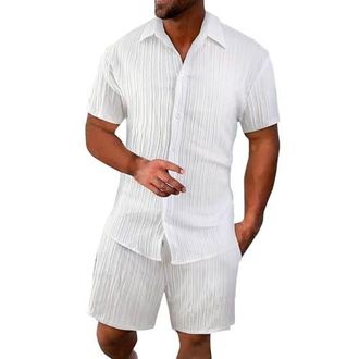 Generic Offres de la Journ&eacute;e de la Grande-Bretagne Ensemble Deux pi&egrave;ces Chemise froiss&eacute;e Respirante pour Hommes, Costume de Plage textur&eacute; pour Hommes, &eacute;t&eacute; Pan