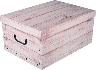 Kreher XXL Dekokarton, Aufbewahrungsbox mit Deckel und Griffen. 45 Liter Volumen. Verschiedene Motive (Holz Weiss)