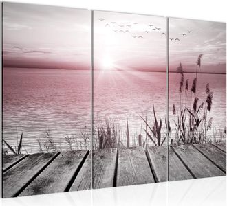Runa Art Wandbilder Brücke Am See Bild XXL Wohnzimmer Schlafzimmer Grau Rosa Meer 120 x 80 cm 3 Teilig 034331b