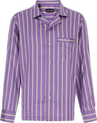 Tom Ford Homme, Chemises, Violet, Taille: M Chemise de Pyjama Ray&eacute;e Regular en Jacquard de Soie