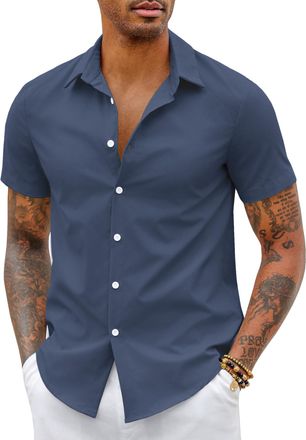 Coofandy Hemd Herren Kurzarm Business Hemd Kurzarmhemd Sommerhemd Einfarbig Herrenhemd Kurzarm B&uuml;gelfreie Hemden Slim Fit Dunkelblau S