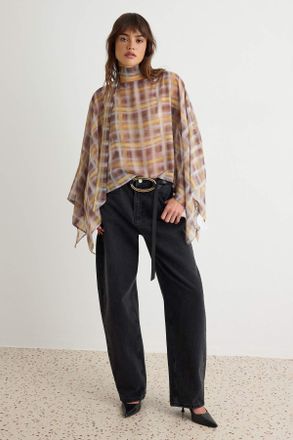 Trendyol Kariertes, langes Oversize-Hemd - Khaki