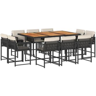 vidaXL Vidaxl - Ensemble table et chaise de jardin 11 pcs - R&eacute;sine tress&eacute;e noire - Coussins &eacute;pais - Table 165x106cm - Chaises confortables