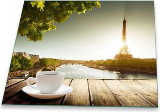 Decorwelt Herdabdeckplatte Abdeckung Ceranfeld Abdeckplatte Schneidebrett 1-Teilig 60x52 Paris Kaffe Mehrfarbig Spritzschutz Glasplatte Ceranfeldabdeckung Schut