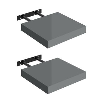 Woltu Wandregal Volato Set von 2 Regalen Wandboard freischwebend Schweberegal CD DVD Regal B&uuml;cherregal Holz Board 25x22,9x3,8cm Hochgl&auml;nzend Grau RG9488gr-2