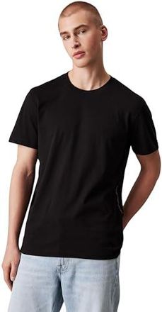 Calvin Klein T-Shirt Manches Courtes Homme Logo Tape Col Ras-du-Cou, Noir (CK Black), S