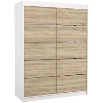 Les Tendances Les Tendances - Armoire de chambre &agrave; coucher blanche 2 portes coulissantes bois clair et alu Kubik 150cm