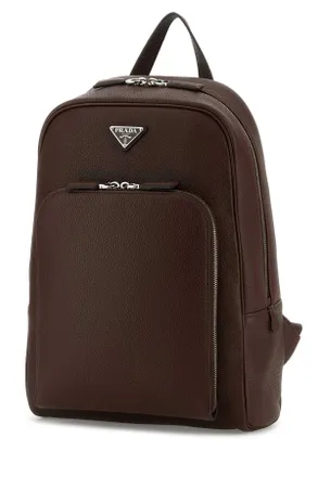Prada Mens Brown Leather Backpack Bruciato Vitello Zaini