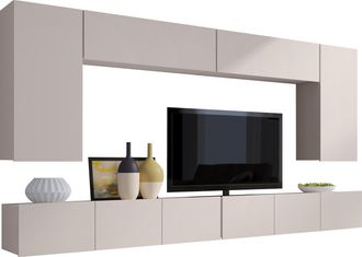 Mirjan24 Moderne Wohnwand Calabrini XIII, Anbauwand, Mediawand, H&auml;ngeschrank, TV Lowboard, Wandregal, Fernsehschrank, Wohnzimmerschrank (Cashmere)