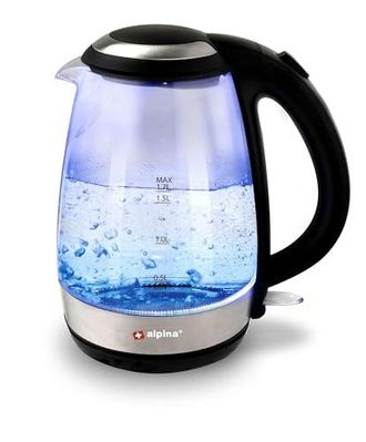 Alpina Wasserkocher - Elektrisch - LED - Glas - Edelstahl - Schnurlos - 1,7 Liter