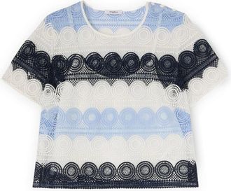 Motivi Femme, Blouses et Chemises, Bleu, Taille: 36 FR T-shirt en dentelle macram&eacute;