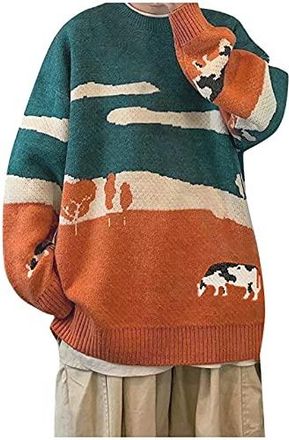 Generic 2026 Vestes pour femmes couple tendance couleur assortie pull d&eacute;contract&eacute; beau col rond All-, Orange, XXL