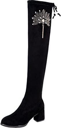 E.SSUE Bottines Femme Mode Cuissardes Femme Sexy Haute Boots Equitation Vintage Bottines Femme Au - Dessus Du Genou Hiver Chaud Bottes Automne Et Hiver Chaud