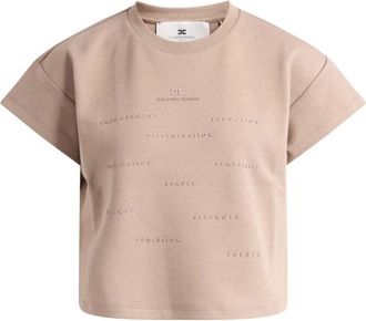 Elisabetta Franchi Femme, Tops, Beige, Taille: 40 FR T-shirt en jersey avec lettrage gomm&eacute; 3D