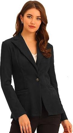 Allegra K Blazer en daim synthétique pour femme avec col à revers et manches longues, Noir, L