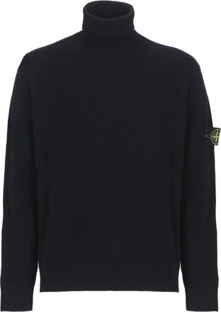 Stone Island Homme, Pulls, Bleu, Taille: S Pull Col Roulé avec Bords Côtes Fins