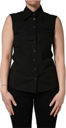 Dolce & Gabbana Femme, Blouses et Chemises, Noir, Taille: 38 FR Blouse sans Manches &agrave; Col