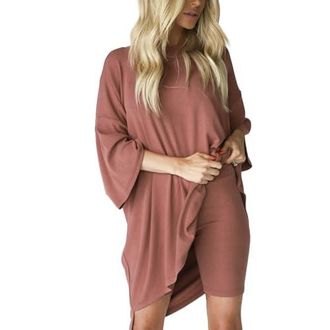 Generic Frunqui Ensemble 2 pi&egrave;ces, ensemble de pantalons d&eacute;t&eacute; pour femme, ensemble d&eacute;t&eacute; pour femme, col rond, manches courtes, rouge, XXL