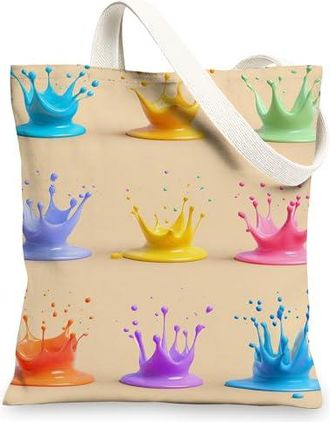 Generic Sacs fourre-tout en toile colorés, sacs à provisions réutilisables avec motif éclaboussures artistiques, modernes, chics, légers et lavables, coloré, 