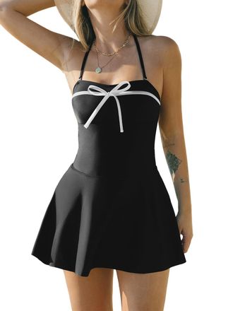 Cupshe Einteiliger Damen-Badeanzug, Herzausschnitt, Farbblock, Bandeau-Badeanzug, abnehmbare Tr&auml;ger, Schwarz/Wei&szlig;, Medium