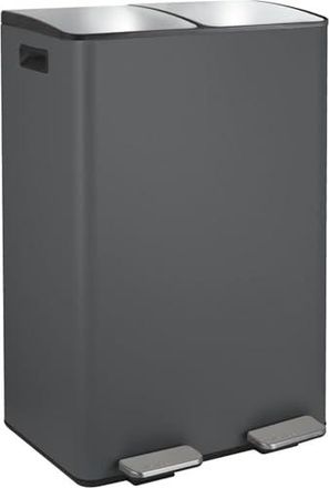 Spirella Poubelle Tri Sélectif Cuisine Capacité 60L (2x30L) à Pédale - Modèle Aliya - Acier Inox Brossé - Couvercle Soft-Close - Seaux Amovibles - Poignées Lat