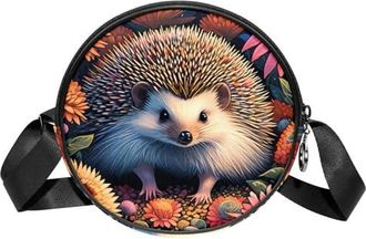 Generic Sac &agrave; bandouli&egrave;re circulaire pour femme, motif h&eacute;risson, petit sac &agrave; dos &agrave; bandouli&egrave;re avec fermeture &eacute;clair, bretelles r&eacute;glables, sac &agrave; main rond d&eacute;c
